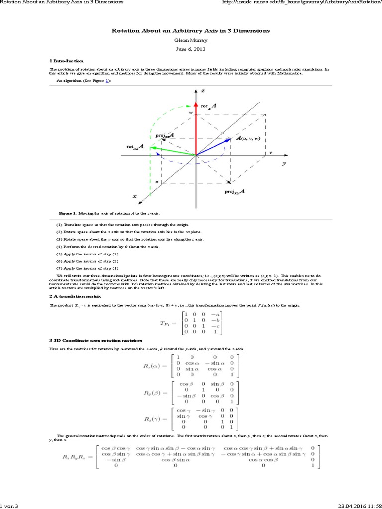 Rotation About an Arbitrary Axis in 3 Dimensions | Cartesian Coordinate ...