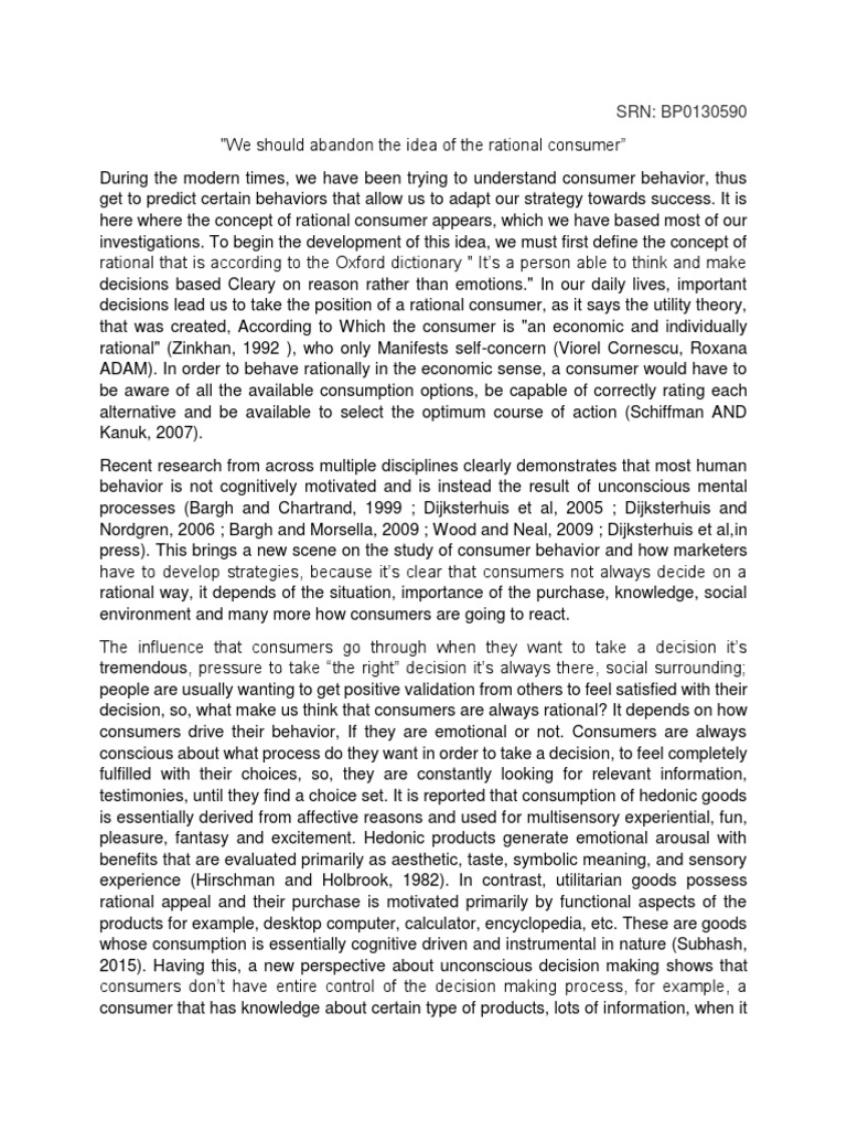 Rethinking the Rational Consumer | PDF | Rationality | Decision Making