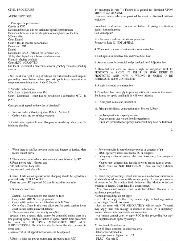 Civil Procedure Summary | PDF | Pleading | Complaint