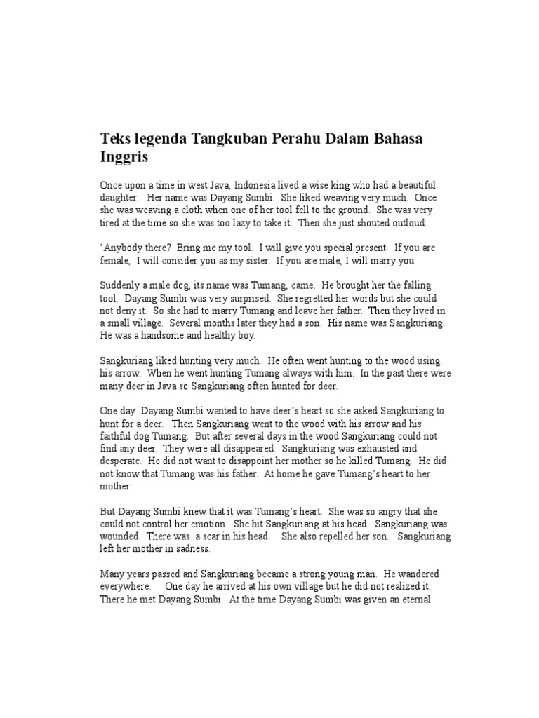 Tangkuban Perahu Legend in English | PDF