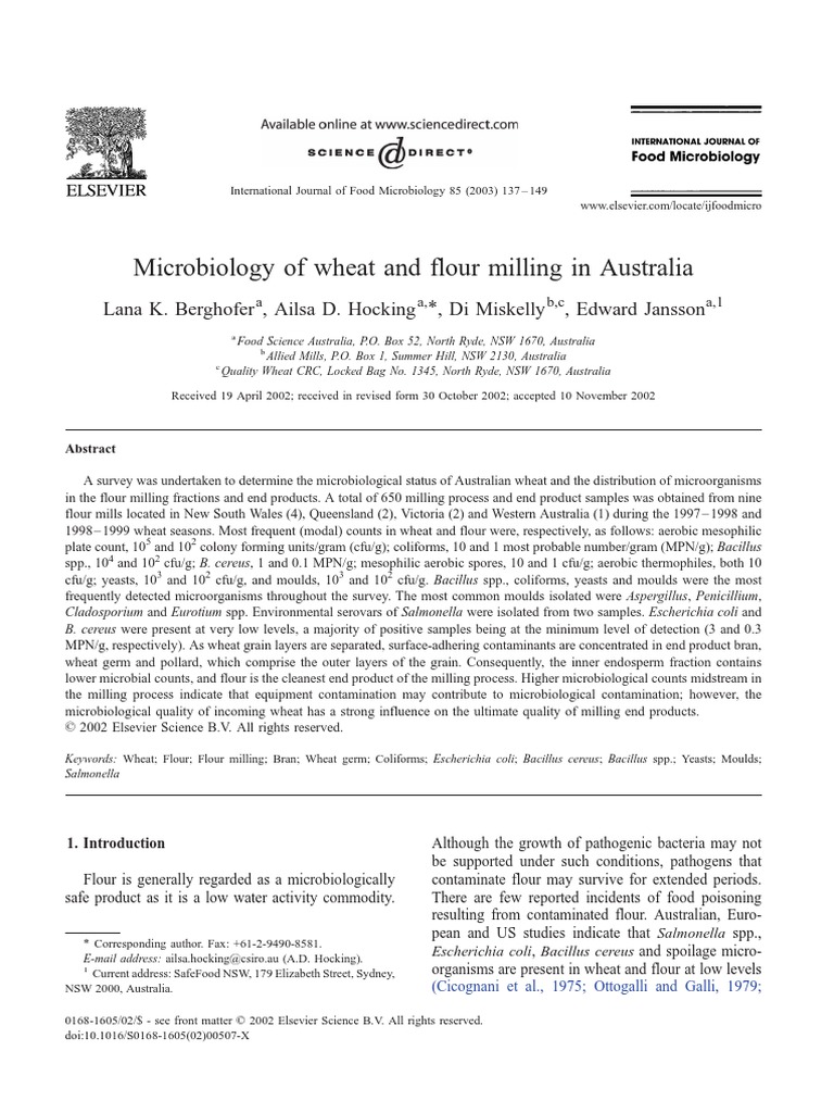 Microbiology of Wheat and Flour Milling in Australia | PDF | Colony Forming Unit | Flour