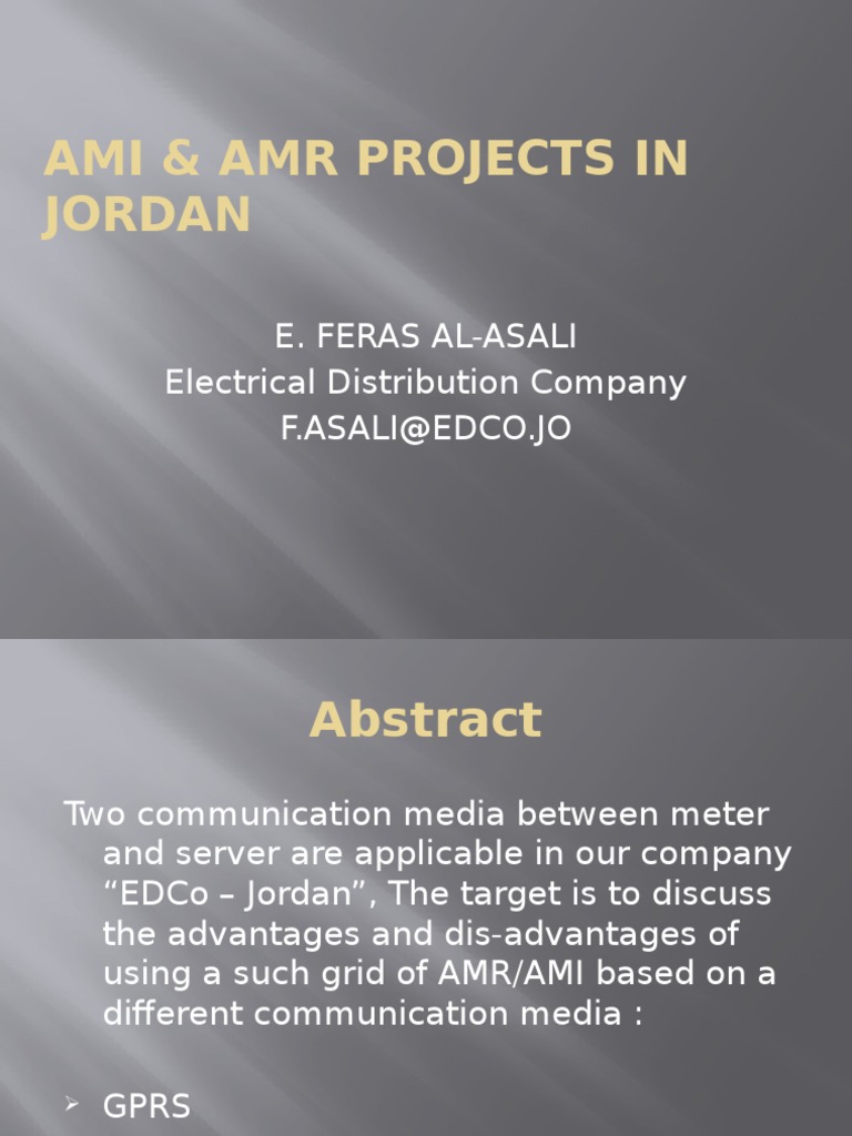 AMI project in Jordan (EDCO PILOT PROJECT) فراس العسلي.ppsx | PDF ...
