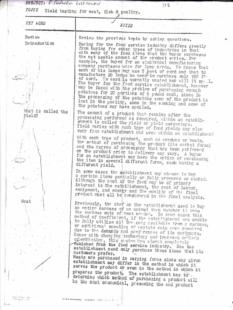 Food Production Yield Management | PDF | Meat | Foods