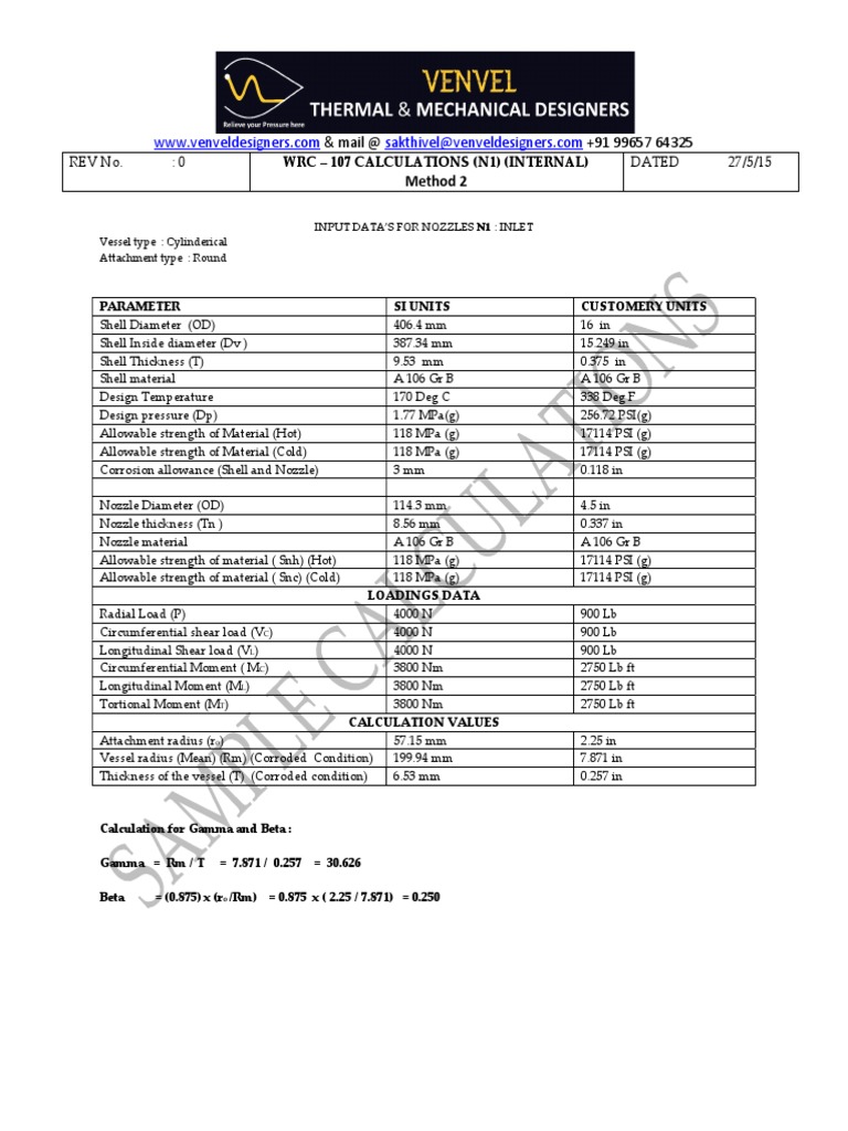 WRC 107 Calculations | Solid Mechanics | Chemical Product Engineering