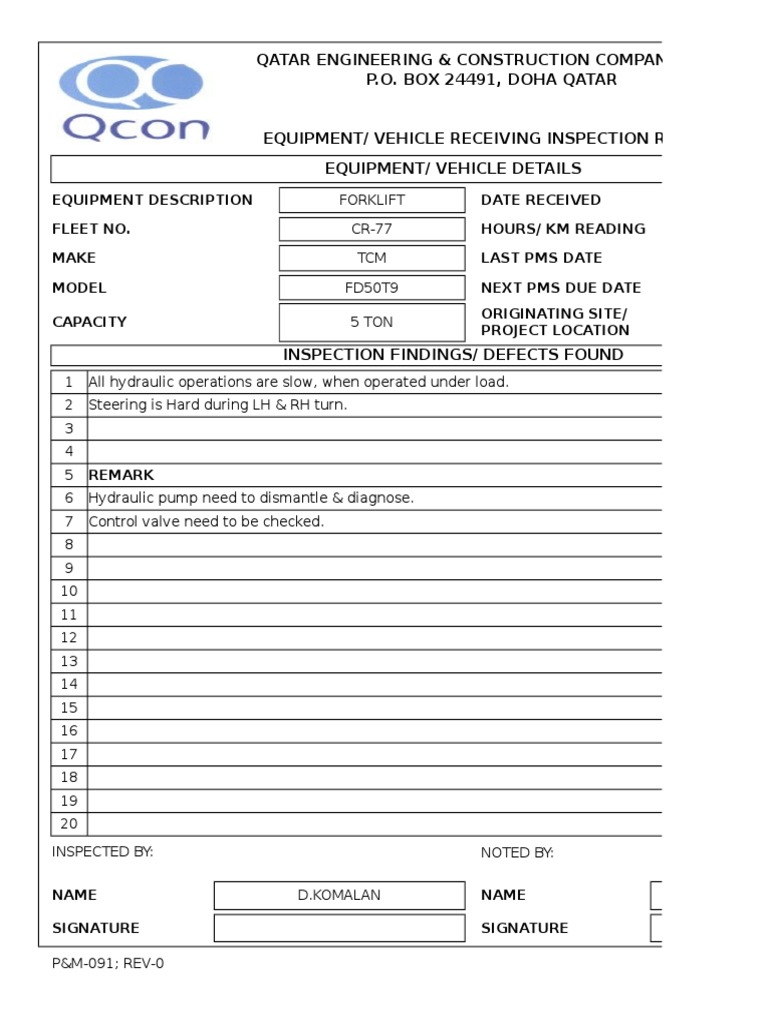 Vehicle Inspection Report Form | PDF