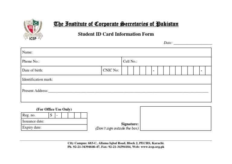 Student ID Card Form for ICSP | PDF