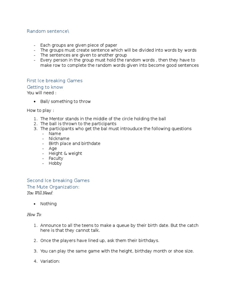 General Ice Breaking For UNITY | PDF | Sentence (Linguistics) | Syntax