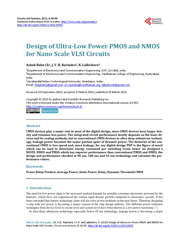 Design of Ultra-Low Power PMOS and NMOS For Nano Scale VLSI Circuits | PDF | Cmos | Mosfet