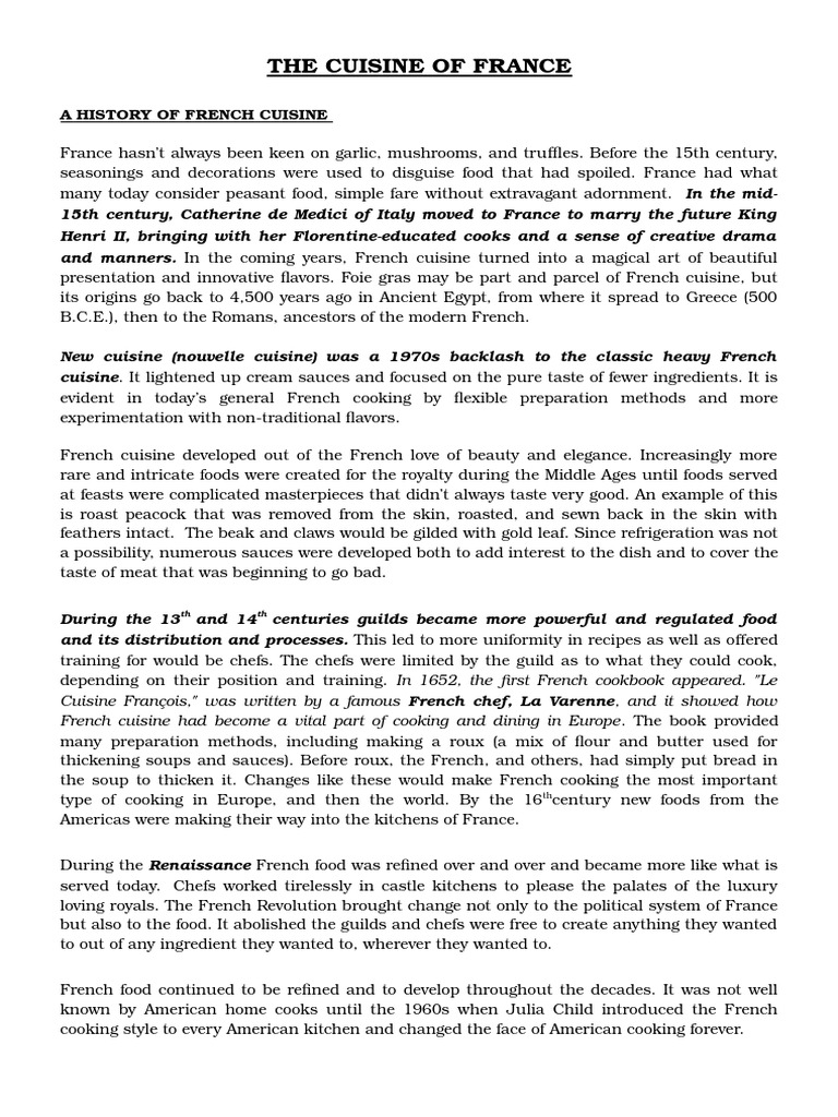 A Comprehensive History Of French Cuisine From Peasant Food To A