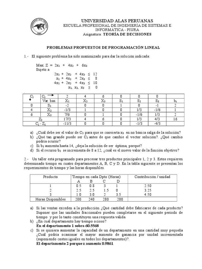 Problemas G2-Programación Lineal | PDF | Auxiliar de vuelo | Gasolina