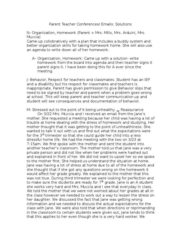 Parent-Teacher Conference Insights | PDF | Homework | Individualized ...