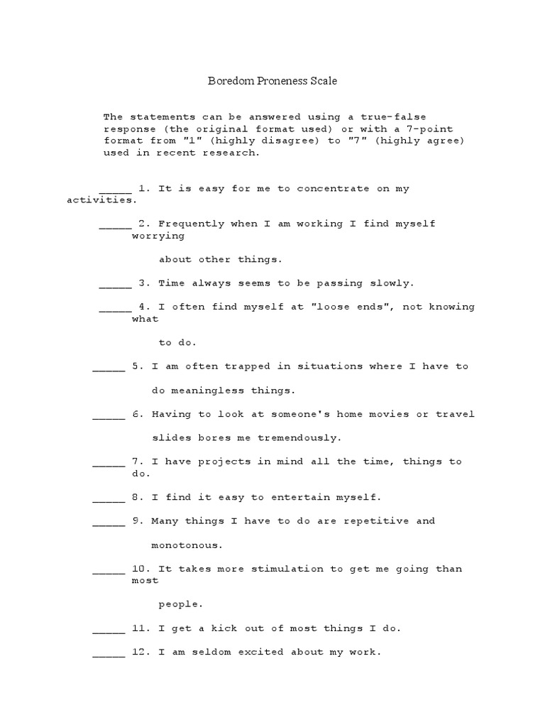 Boredom Proneness Scale | PDF