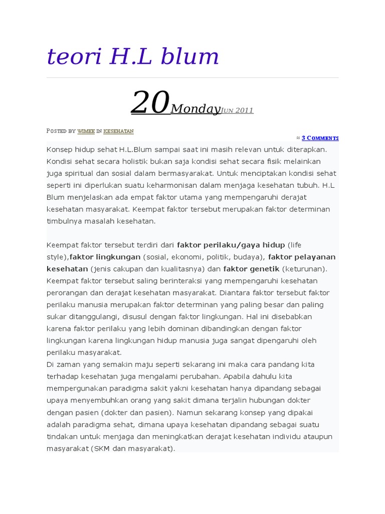 Konsep Sehat Holistik H.L. Blum | PDF