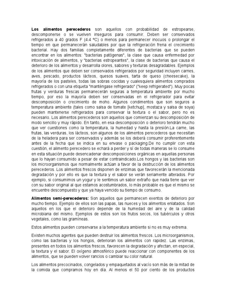 Los Alimentos Perecederos Son Aquellos Con Probabilidad de Estropearse ...