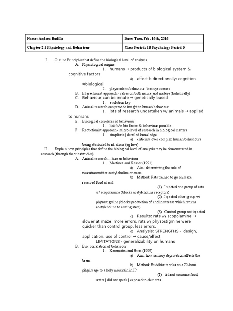 IB Psychology Chapter 02 Learning Objectives | PDF | Neurotransmitter ...