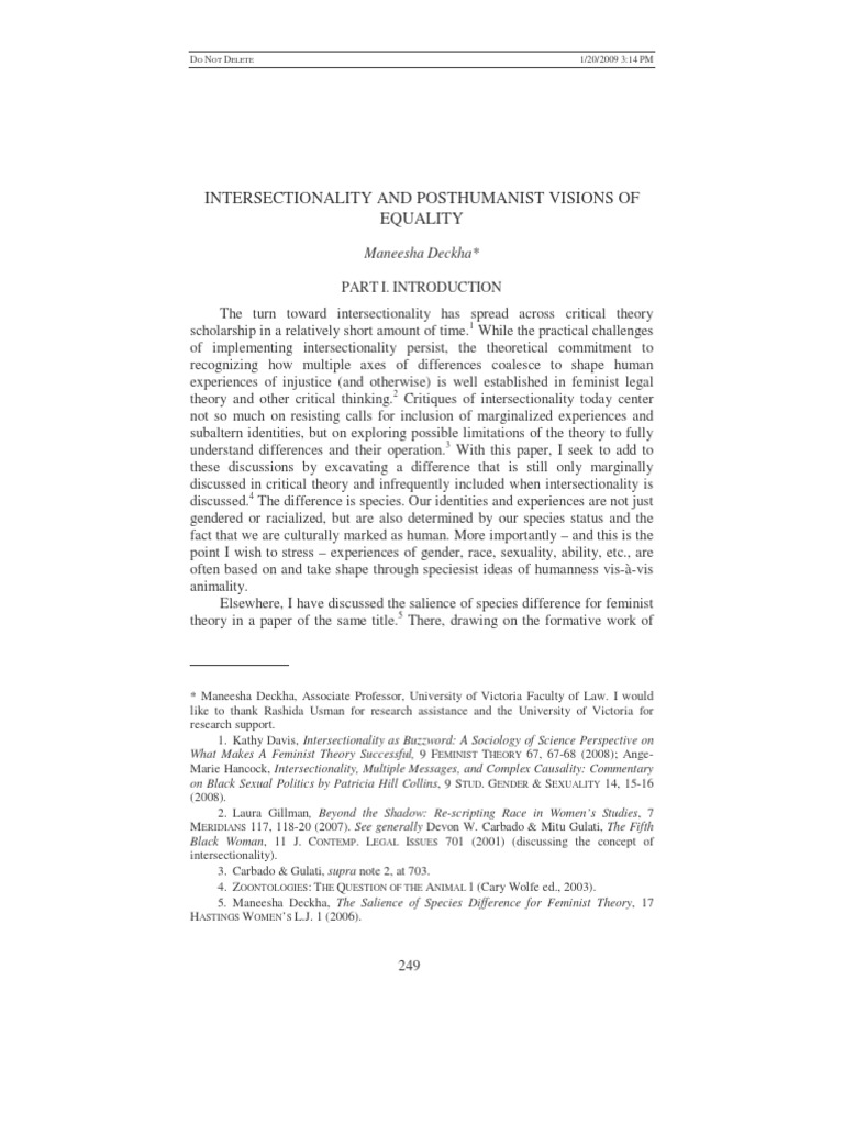 Intersectionality and Posthumanist Visions of Equality | PDF | Intersectionality | Feminism