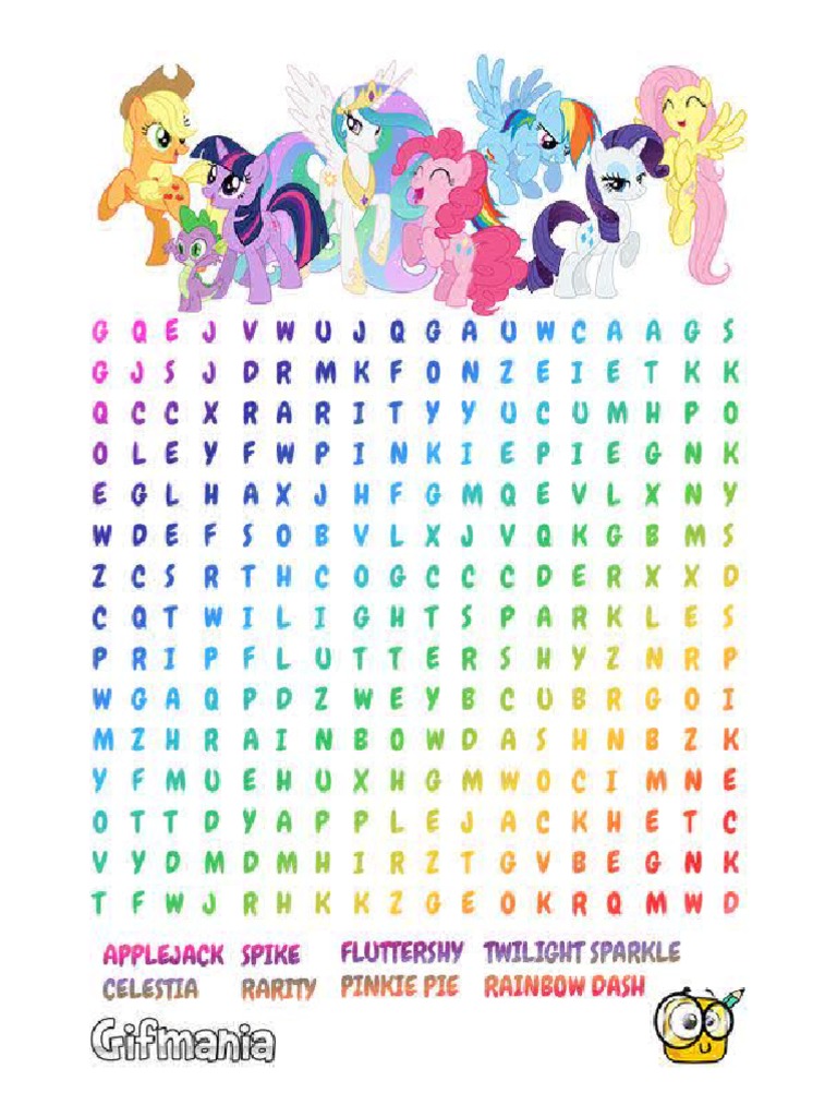 My Little Pony Crossword Puzzle Printable Word Game Worksheet | PDF