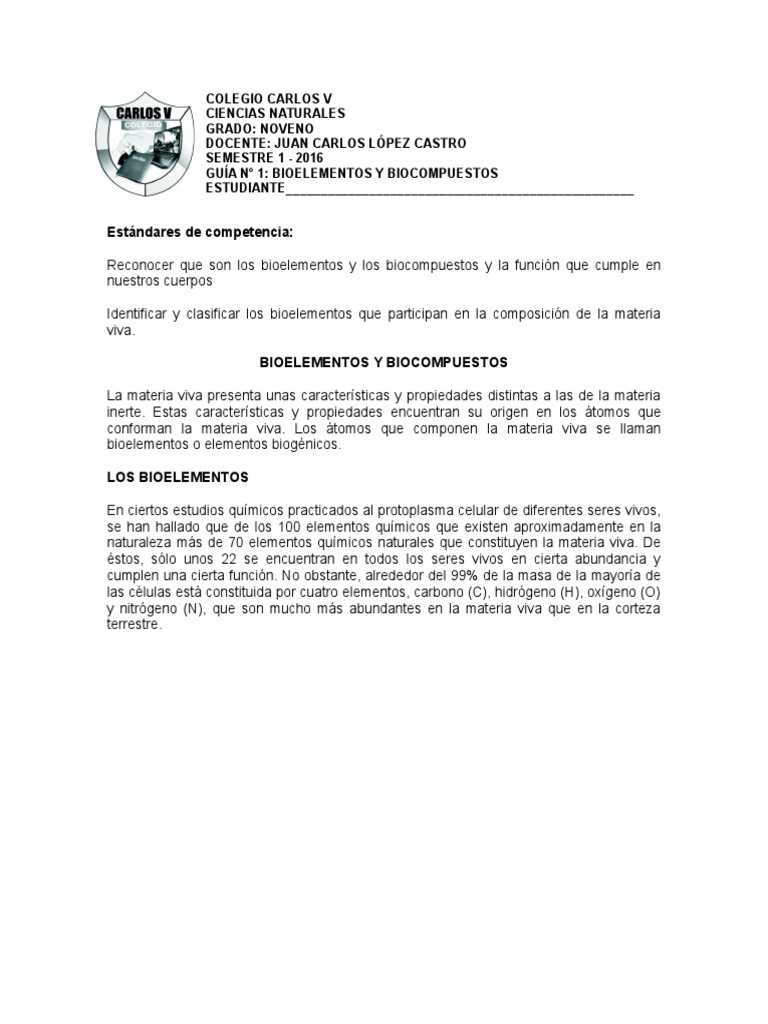 Guia 1 Bioelementos y Biocompuestos | PDF | Biomoléculas | Carbohidratos