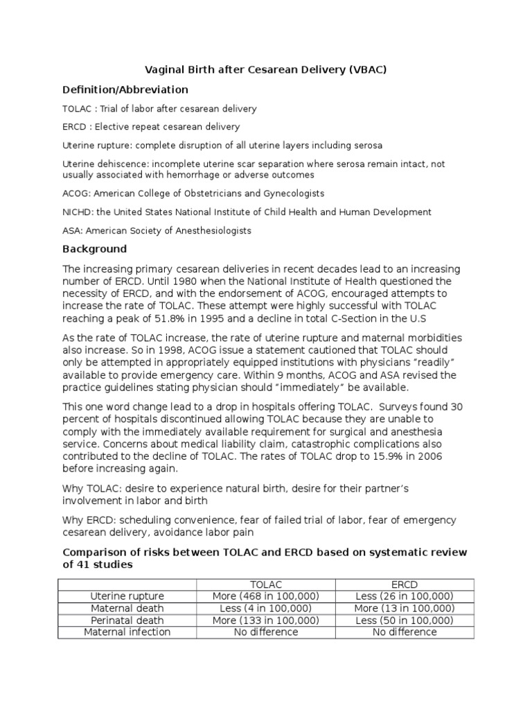 Vaginal Birth After Cesarean Delivery (VBAC) Definition/Abbreviation | PDF | Caesarean Section ...