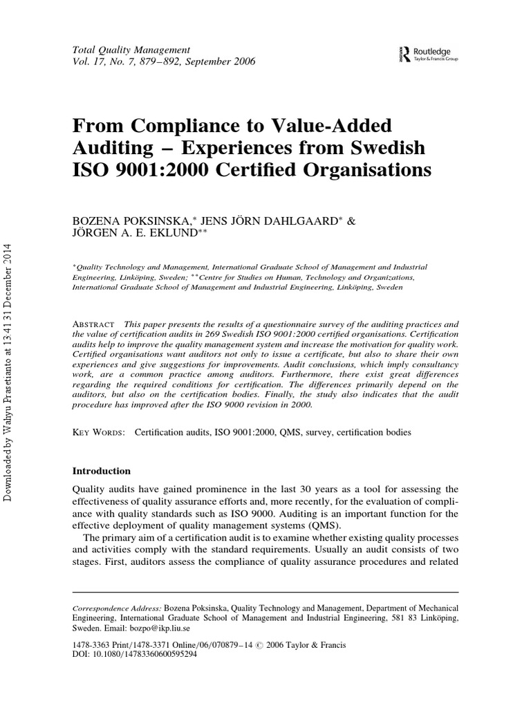 From Compliance To Value-Added Auditing | PDF | Iso 9000 | Audit