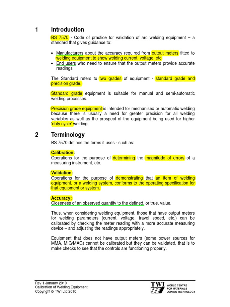 Calibration:: Rev 1 January 2010 Calibration of Welding Equipment © TWI ...