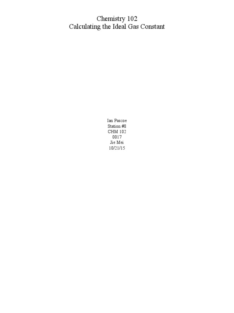 Chemistry Lab: Ideal Gas Constant | PDF | Magnesium | Gases