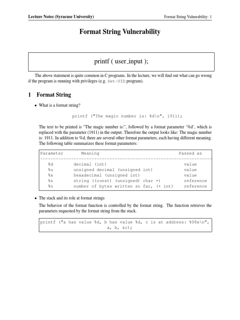 Printf Format String Attacks | PDF | String (Computer Science) | Subroutine