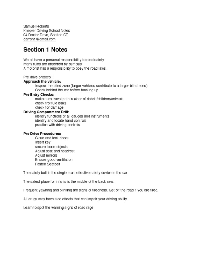 Driver's Ed Notes | Traffic | Driving