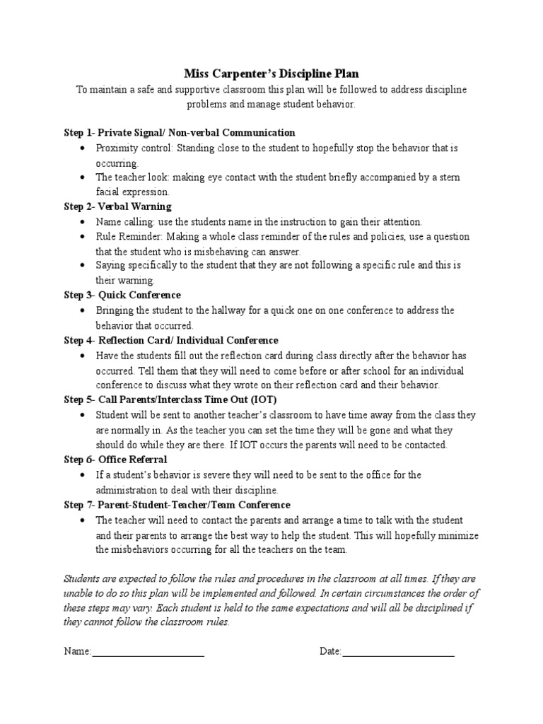 Discipline Policy Classroom Teachers