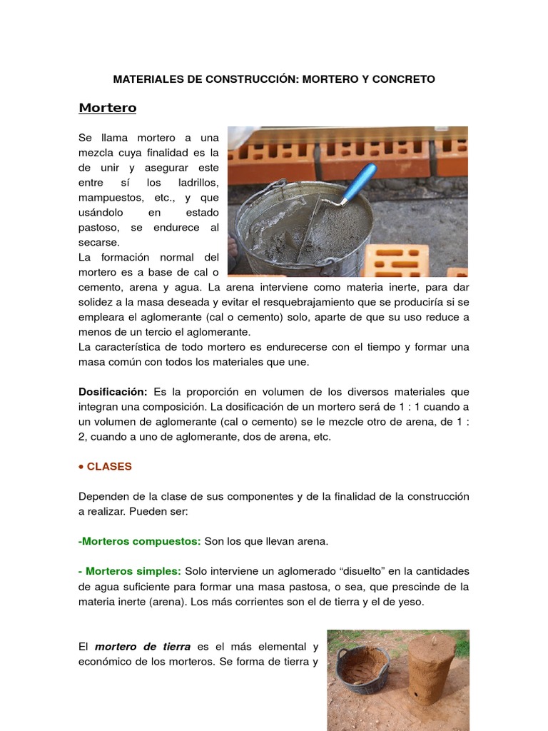 Materiales de Construcción: Mortero y Concreto | PDF | Hormigón ...