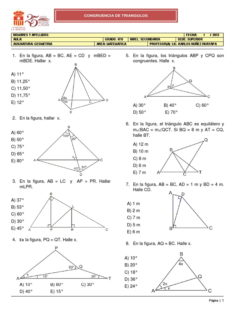 Geometría - Congruencia de Triángulos | PDF