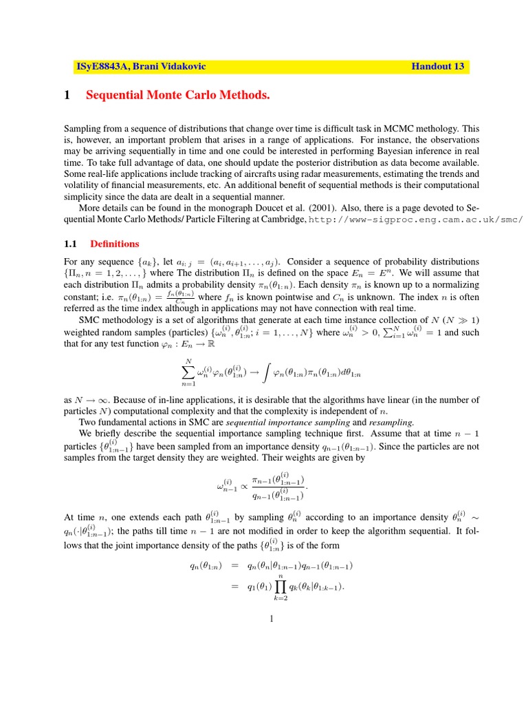 Sequential Monte Carlo Methods for Bayesian Inference and Optimal Filtering | PDF | Monte Carlo ...