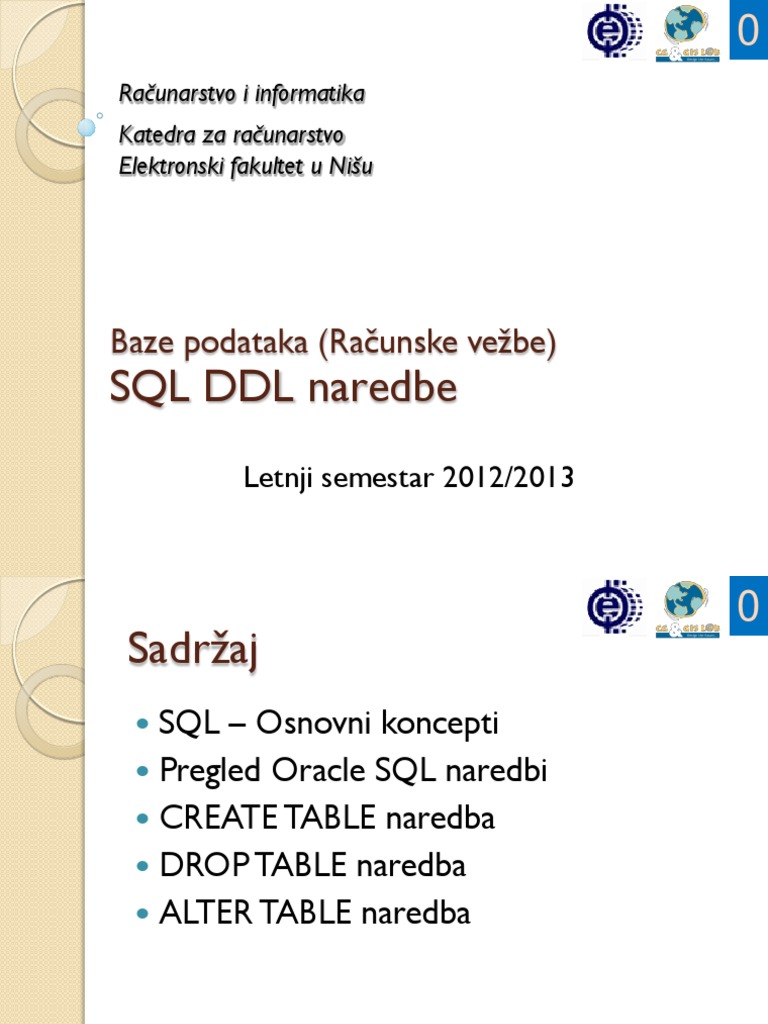 SQL DDL Naredbe PDF | PDF