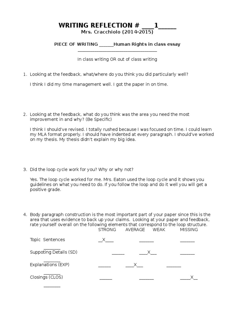Student Writing Reflection | PDF | Career & Growth