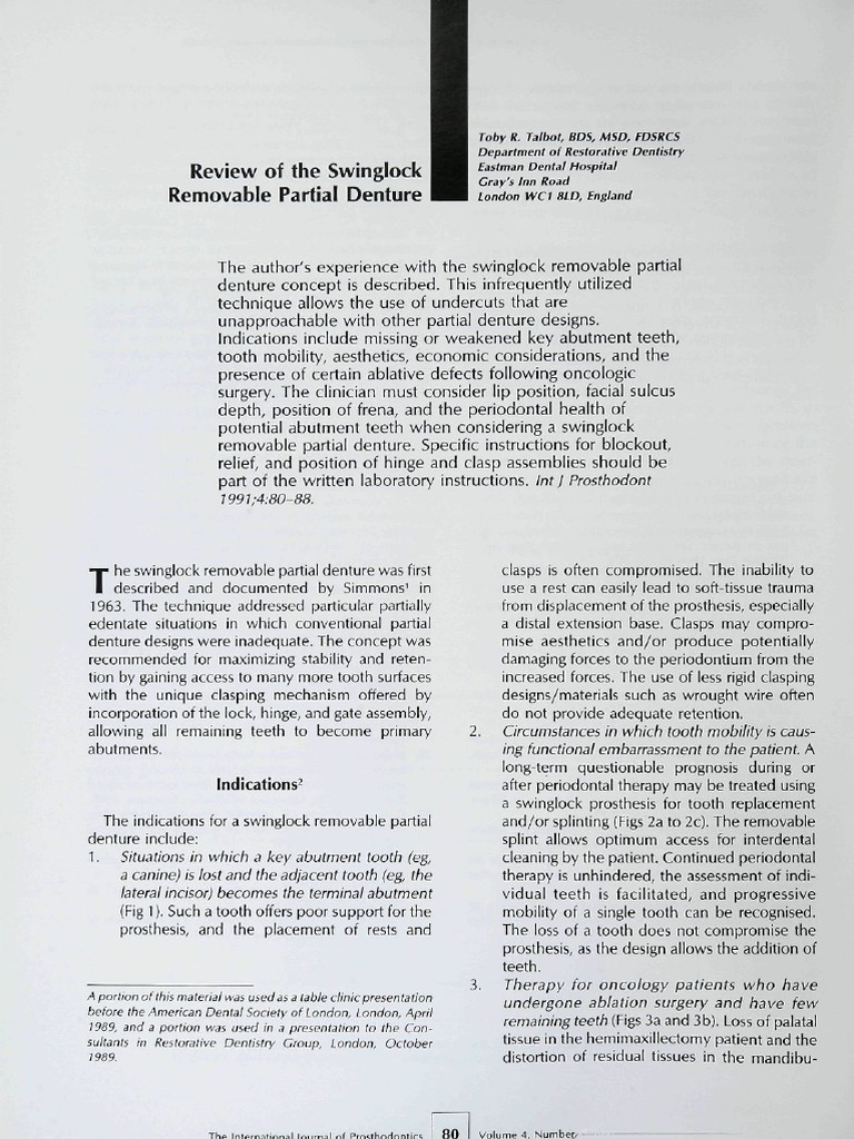 Review of The Swinglock Removable Partial Denture | PDF | Dentures ...