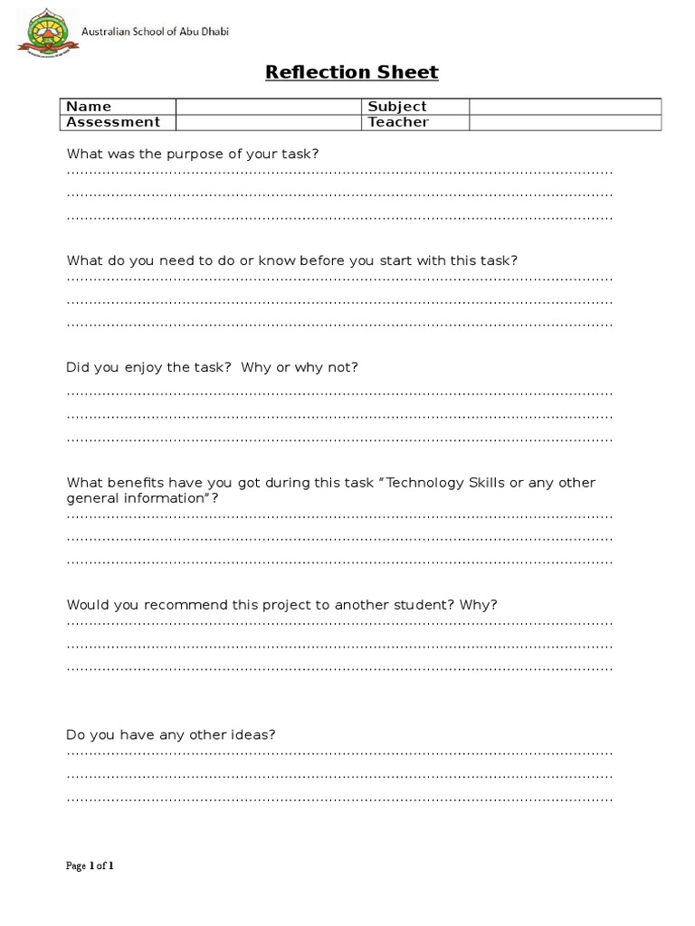 Reflection Sheet | PDF | Career & Growth