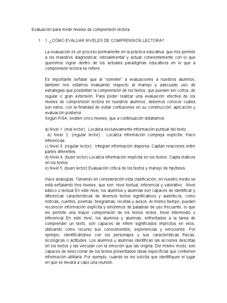 Evaluación de Comprensión Lectora | PDF | Comprensión lectora | Información