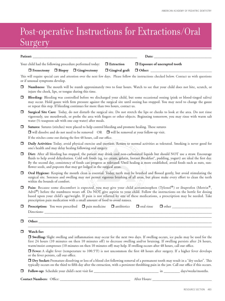 Operative Instructions For Extractions: Post /oral Surgery | PDF ...