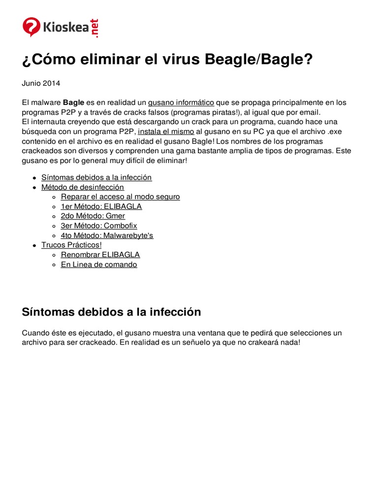 Como Eliminar El Virus Beagle Bagle 447 Mm11r3 | PDF | Virus de ...