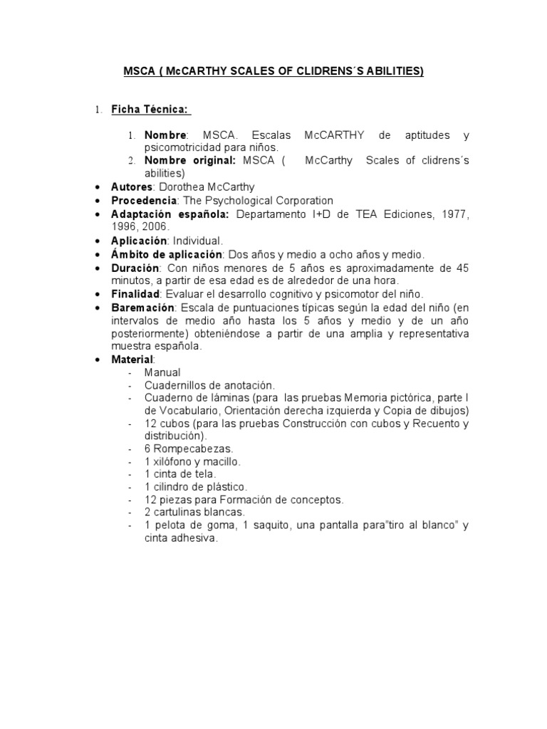 Escalas McCarthy de Aptitudes Infantiles | PDF | Memoria | Color