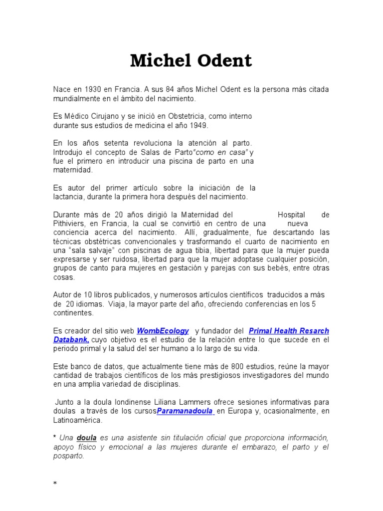 Michel Odent: Pionero del Parto Humanizado | PDF | Parto | Reproducción