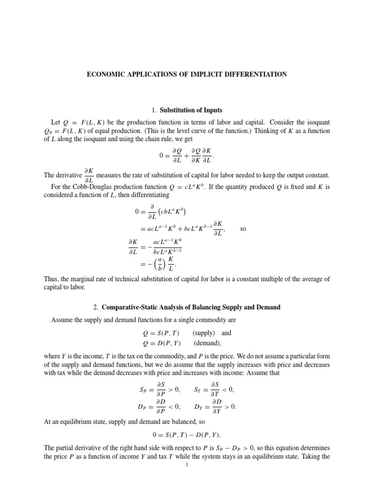 Economic Applications of Implicit Differentiation | PDF | Supply ...