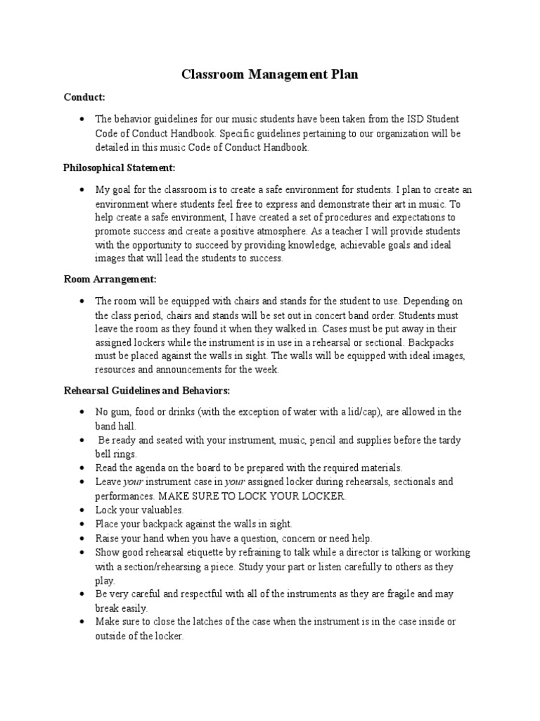 Music Classroom Management Guidelines | PDF | Classroom Management ...
