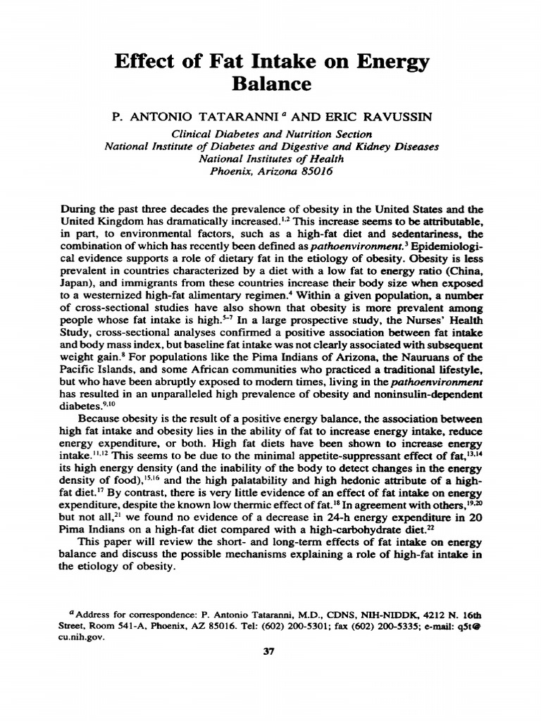 Effect of Fat Intake On Energy Balance | PDF | Adipose Tissue | Obesity