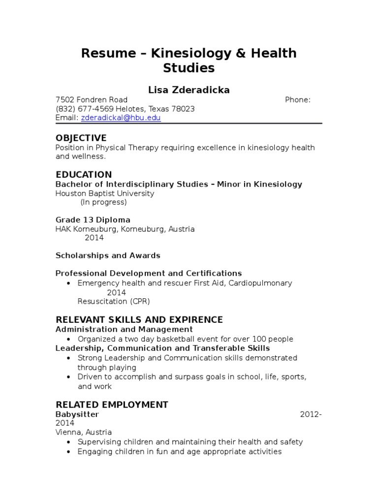 Resume Kinesiology | PDF