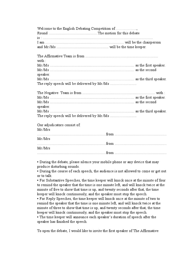 Chairperson and Timekeeper Script | PDF | Life Skills | Epistemology