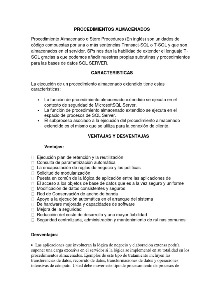 Procedimientos Almacenados | PDF