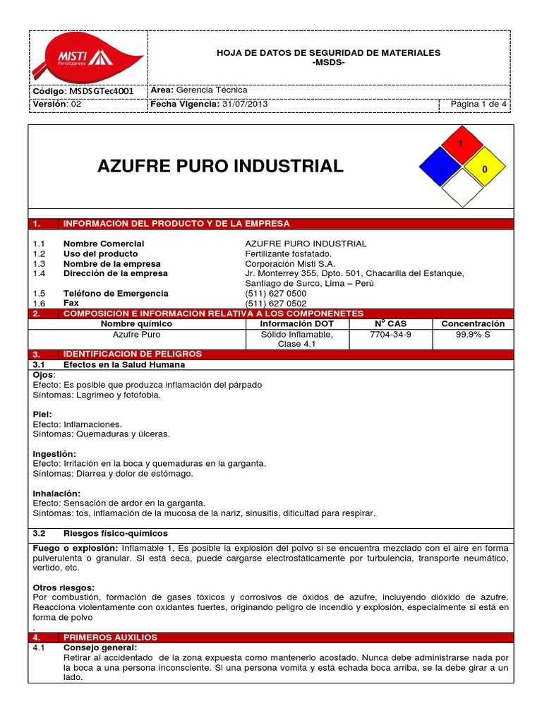 MSDS-Azufre