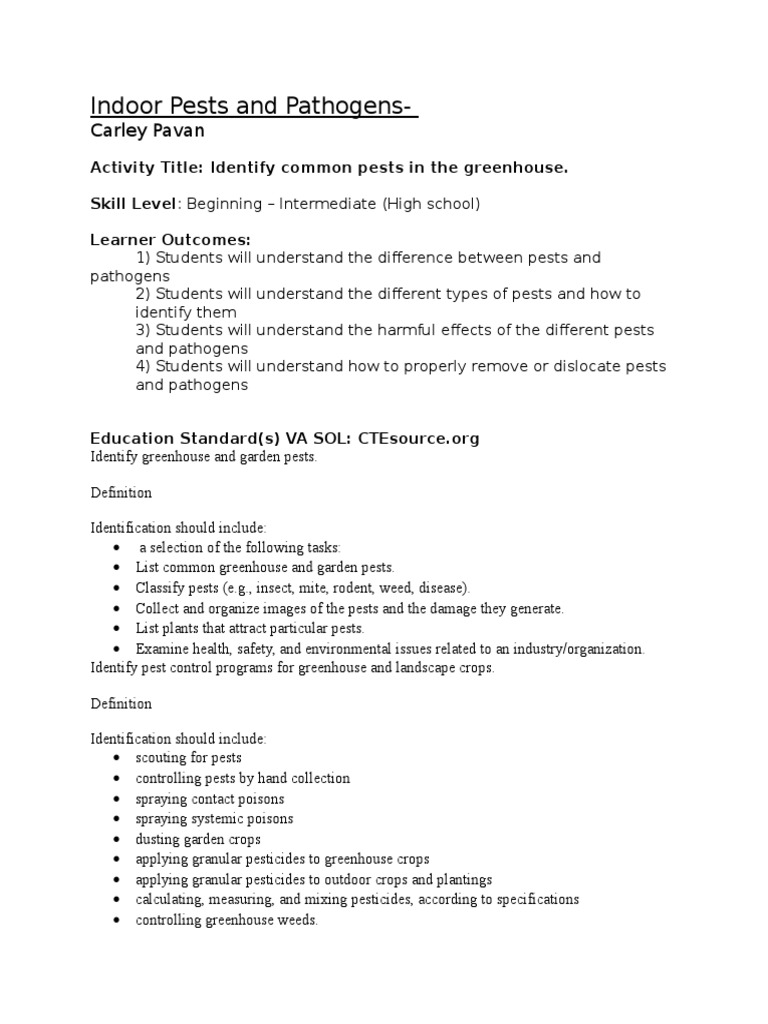 Lesson Plan For Pest and Pathogens Final 2 | PDF | Pesticide | Gardens