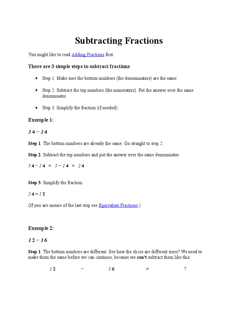 How to Subtract Fractions Easily | PDF